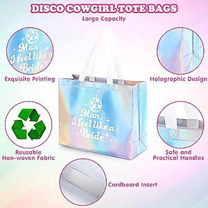 ICoDeesse 8 Pcs Let’s Go Girls Bachelorette Iridescent Tote Bags Reusable Holographic Bridesmaid Gift Bag With White Handles Retro Disco Cowgirl Party Accessories Western Cowgirl Theme Party Favors