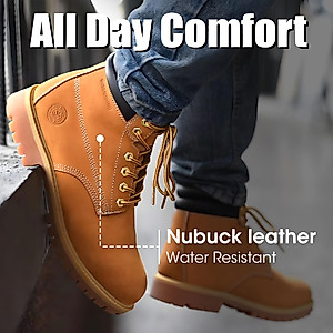 Jacata Work Boots For Men Steel/Soft Toe Non Slip Rubber Sole Resistant Utility Oil Mens Industrial Construction Boots(Wheat Size 11)