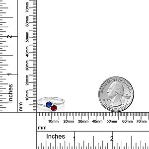 Gem Stone King 10K White Gold Forever United 2 Stone Blue Created Sapphire and Red Created Ruby and Diamond Engagement Ring For Women (0.67 Cttw, Round, Avaiable in Size 5,6,7,8,9)