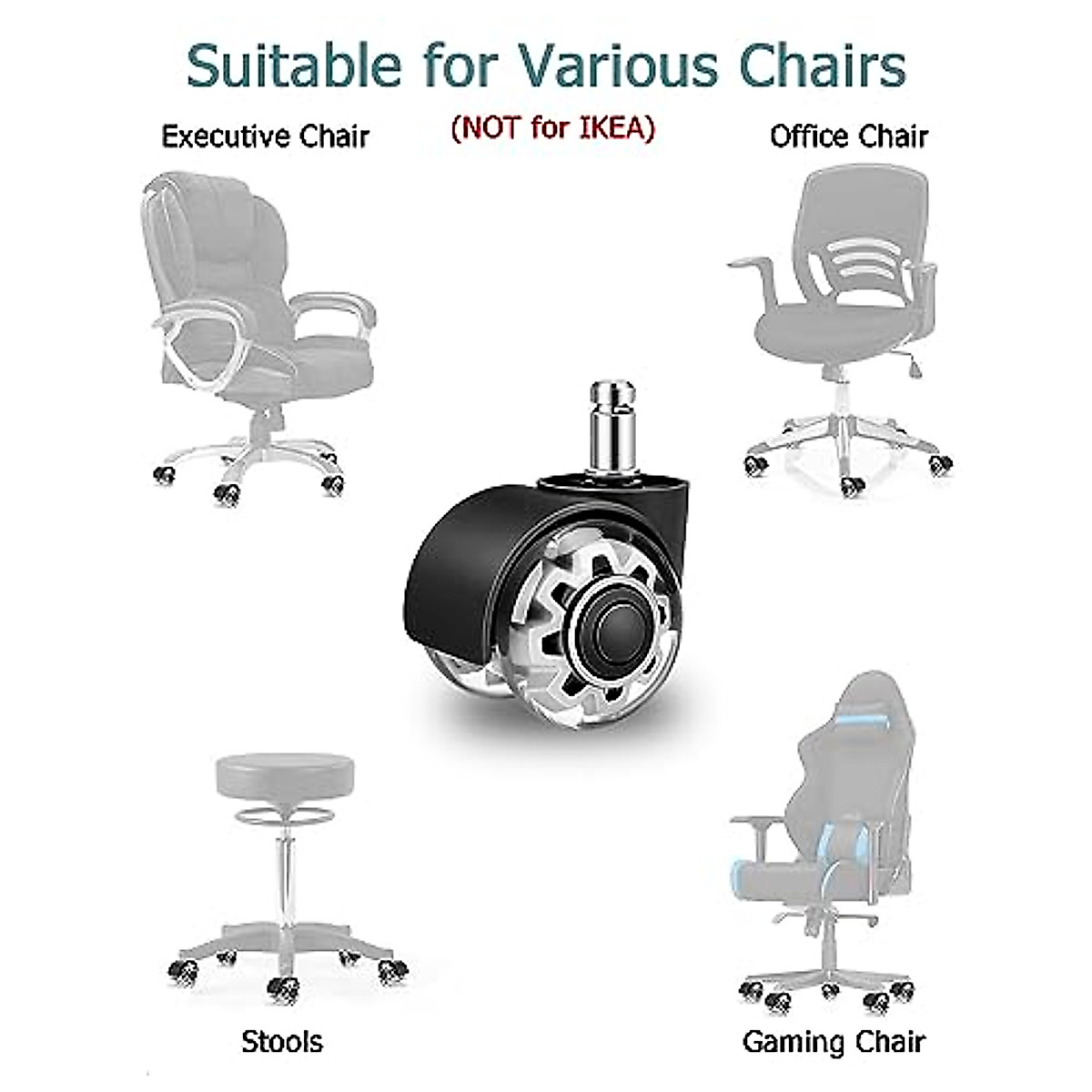 Office Chair Wheels,5 Pack (11x22 mm) Universal Caster Wheels Replacement for All Hardwood and Carpet Floors, Heavy Duty Roller Style Computer Desk Chair Casters