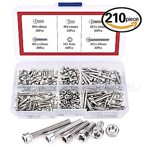 Hilitchi 420pcs M2 M3 Stainless Steel Hex Socket Head Cap Screws Nuts Assortment Kit with Box (304 Stainless Steel)