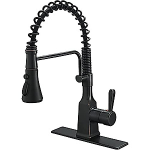 Bathfinesse Kitchen Faucet with Pull Down Sprayer High Arc Single Handle Gooseneck Spring Solid Brass Kitchen Sink Faucet with Deck Plate Oil Rubbed Bronze Commercial Faucet for Kitchen Sink Pull Out
