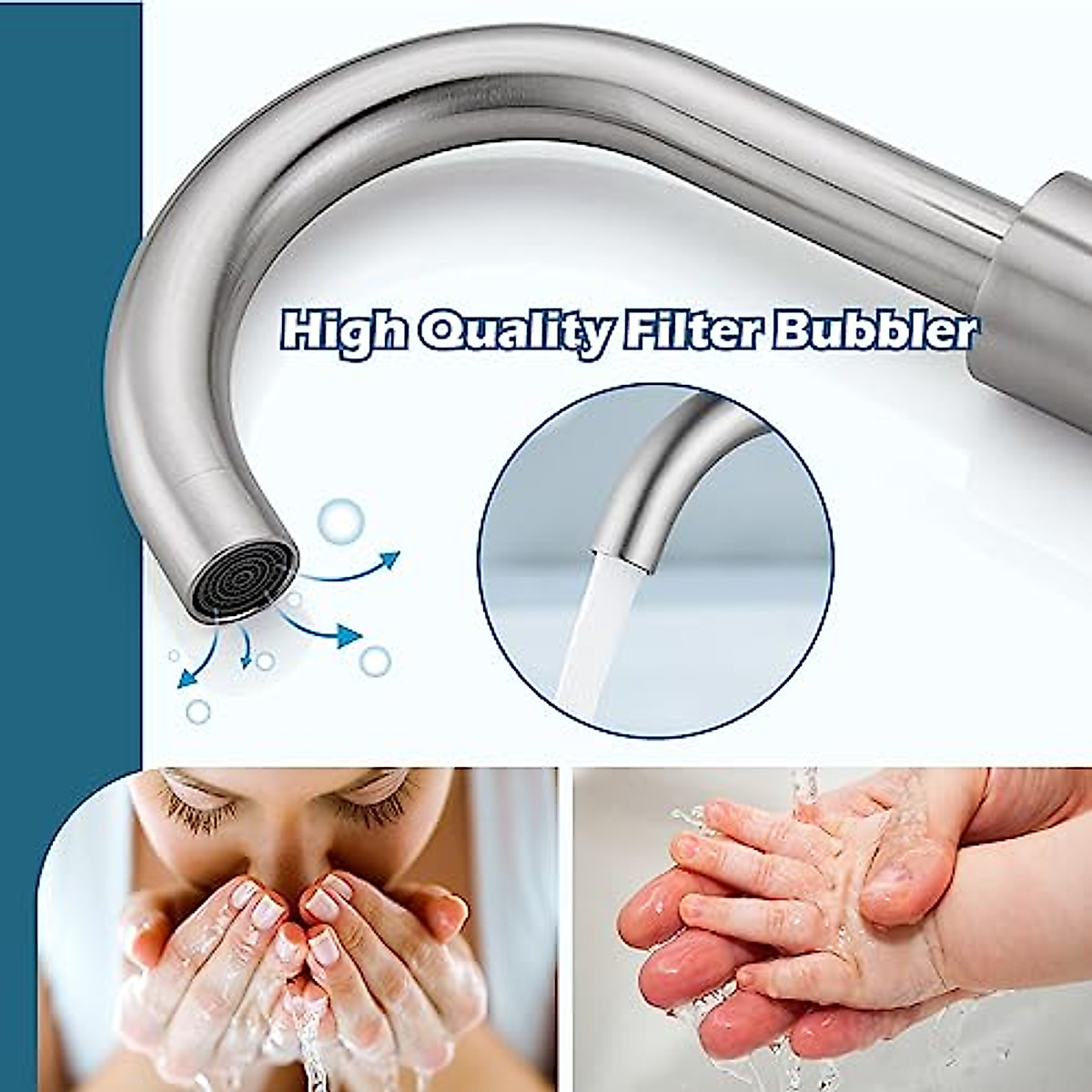 Midanya Single Handle Bathroom Sink Faucet, Wet Bar Pre-Kitchen Farmhouse RV Small Vanity Faucet with 360°Rotation Spout with Deck Plate, Supply Hoses and Drain Stopper,Brushed Nickel