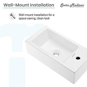 Swiss Madison Well Made Forever SM-WS316 Voltaire Wall Hung Sink, Glossy White