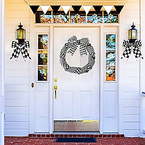 2 Rolls/ 20 Yards Black and White Checkered Ribbons Buffalo Plaid Wired Edge Ribbon Diamond Check Gingham Wrapping Ribbon for Christmas Tree DIY Hair Bow Wreath Decors Crafts, 2 Styles (2.5 Inch Wide)