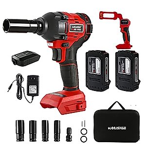 MANUSAGE Cordless Impact Wrench - 20V Max Torque 260 Ft-lbs (350N.m), Brushless Power, 2.0Ah Li-ion Battery & Fast Charger, 5 Sockets Included