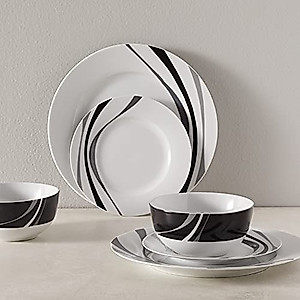 Amazon Basics 18-Piece Kitchen Dinnerware Set, Plates, Dishes, Bowls, Service for 6, Swirl