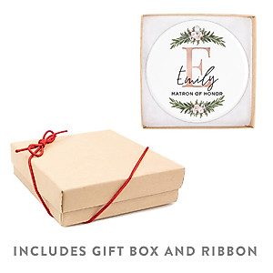 Andaz Press Personalized Round Ceramic Porcelain Christmas Tree Ornament Keepsake Collectible Matron of Honor Gift, Monogram Letter with Name, 1-Pack, Custom