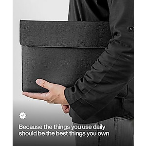 Dawn & Dusk's 13 inch Laptop Sleeve Compatible with MacBook Pro & MacBook Air, PU Leather, Vegan Friendly, Hand-Made, Magnetic Flap, Black.