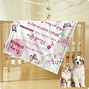 Grandma Blanket Mother's Day Throw Blanket Flower Butterfly Soft Flannel Lightweight Travel Plush Blankets Gifts from Granddaughter Grandson 40x50inch I Love You Grandma
