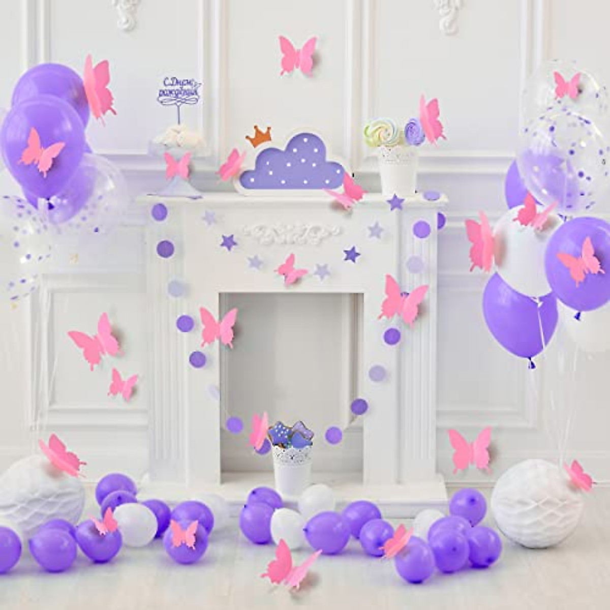 AMMON Butterfly Room Decorations 24 Pcs 3D Wall Decor Pink 3 Sizes Decal for Birthday Party Cake Mural Sticker Removable Room Wall Art Stickers for Kids Nursery Classroom Bedroom Living Room Party Wedding