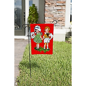 Happy Valentine's Day Garden Flag - Retro Valentines Day Yard Flag - Valentines Day Garden Flags 12x18 Double Sided - Red Vintage Garden Flag Design by Jolly Jon
