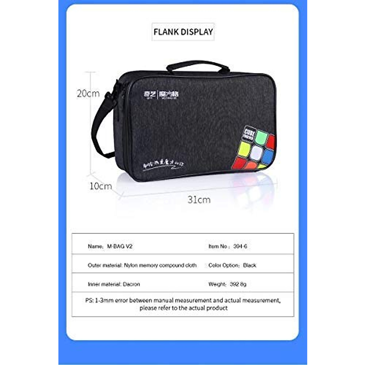 Professional Speed Cube Storage Bag with Individual Compartments for Timer/Cubes/Cup/ Mat Supplies- Black Satchel Shoulder Bag Carry Case Perfect for Competitions- from MRC