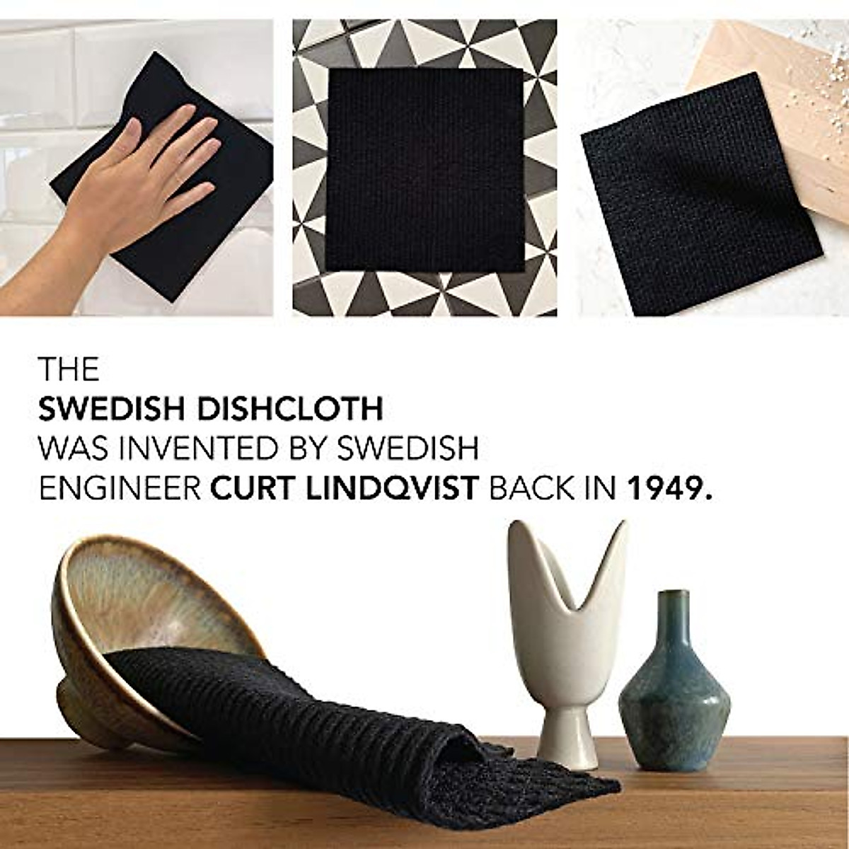 SCANDISH Black Swedish Dishcloths for Kitchen - Set of 3 Swedish Dish Cloths | Swedish Dish Towels Made in Sweden | Reusable, Compostable Black Dishcloths for Kitchen