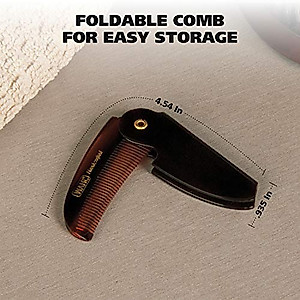 Wahl Beard & Mustache Folding Comb for Men's Grooming - Handcrafted & Hand Cut with Cellulose Acetate - Smooth, Rounded Tapered Teeth - Model 3326