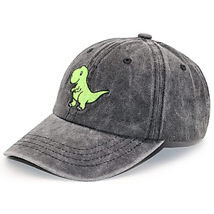 Kids Baseball Cap, Cute Dinosaur Birthday Gift for Boys and Girls, Adjustable Washed Embroidered T Rex Toddler Hat