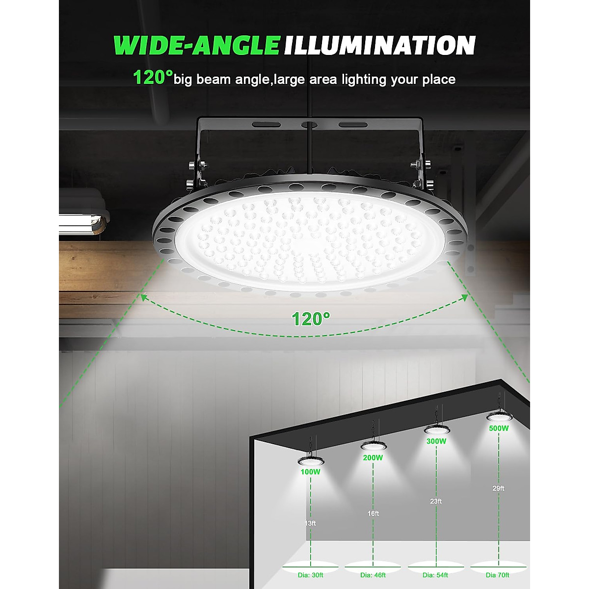 Viugreum High Bay LED Shop Lights, 500W UFO LED High Bay Light 50,000LM 120V LED High Bay Lights 5000K Daylight, Alternative to 2000W MH/HPS for Garage Workshop Barn Factory Warehouse - 10 Pack