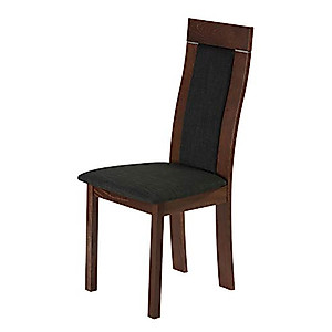 Cortesi Home Tia Walnut Finish Dining Chair in Charcoal Fabric, Set of 2, Brown