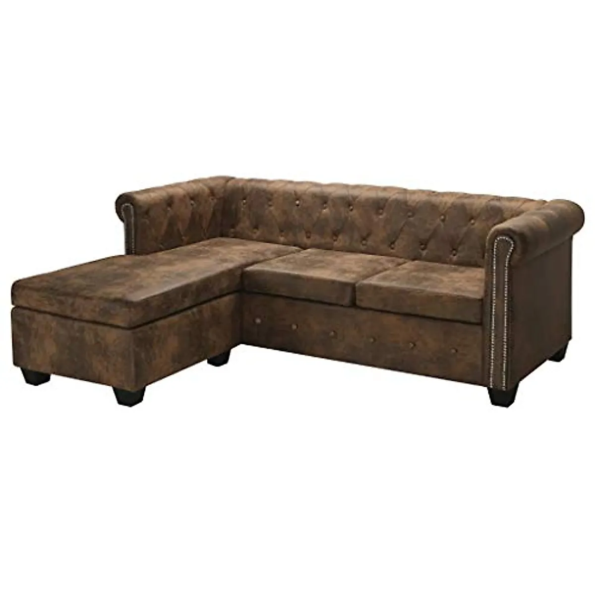 vidaXL Chesterfield L-Shaped Sofa with Pouf, Artificial Leather Upholstery, Easy to Assemble, Brown