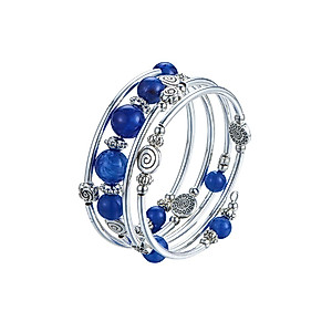 BULINLIN Bead Wrap Bangle Pearl Bracelet - Silver Metal Bracelet Gifts For Women(02-Blue)