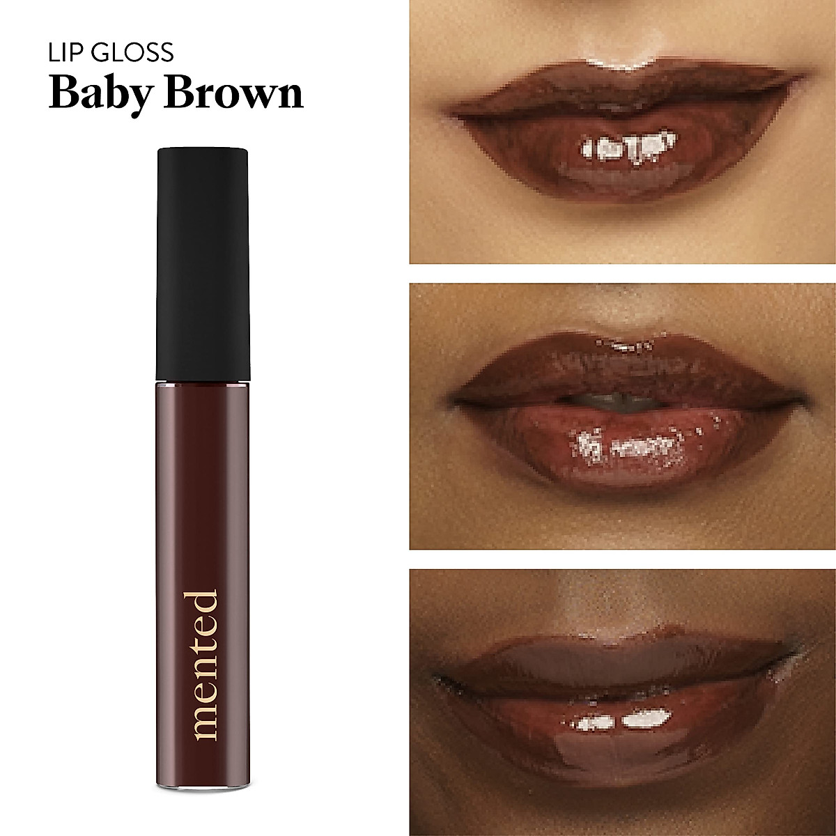 Mented Cosmetics Lip Gloss for Women Tinted Lip Balm Stain, Long Lasting Buildable Moisturizing Lipgloss Lipstick Topper, Made in USA, Cruelty Free Vegan Makeup, Baby Brown