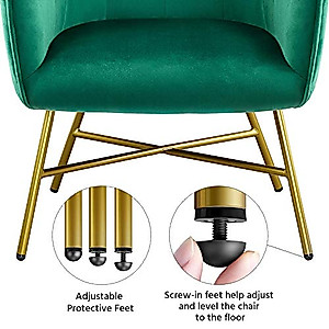 Yaheetech Vanity Chair, Modern Accent Chair, Soft Velvet Barrel Chair with Golden Metal Legs and Soft Padded, Comfy Side Chair for Living Room/Bedroom/Makeup Room/Study/Waiting Room, Green, Set of 2
