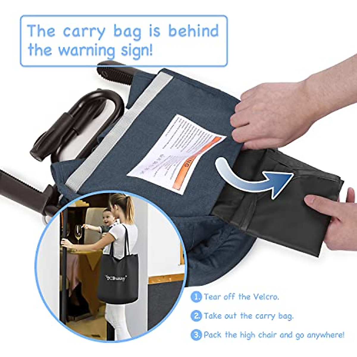 Hook On Chair with Tray, Fold-Flat Storage and Tight Fixing Clip on High Chair for Babies and Toddlers, Portable High Chair Booster Seat for Home Dining Table and Travel (Blue)