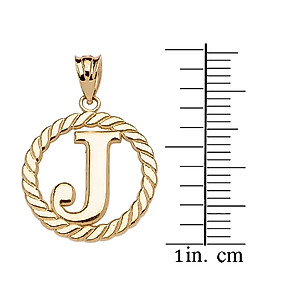 High Polish 14k Yellow Gold Roped Circle "J" Initial Charm Pendant