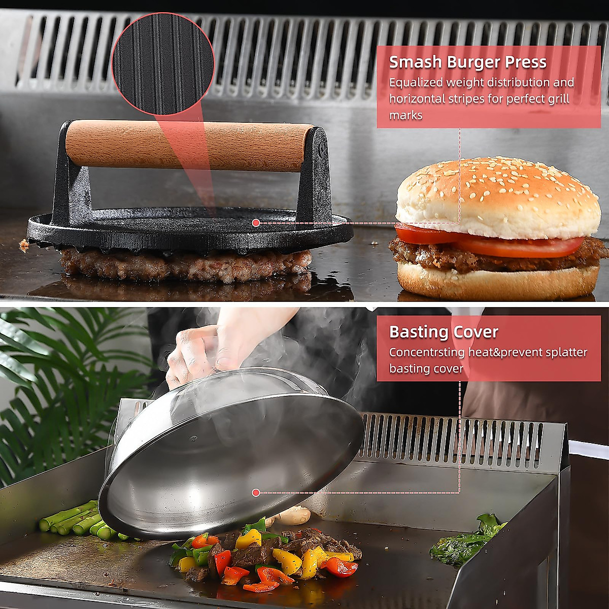 VIKEYHOME Griddle Accessories Kit, 28 Pcs Griddle Grill Tools Set, Professional Grill BBQ Spatula Set with Basting Cover, Spatula, Scraper, Bottle, Tongs, Egg Ring