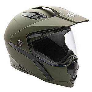 MMG Helmet Dual Sport Off Road Motorcycle Dirt Bike ATV - FlipUp Visor - Model 23 (Large, Green)