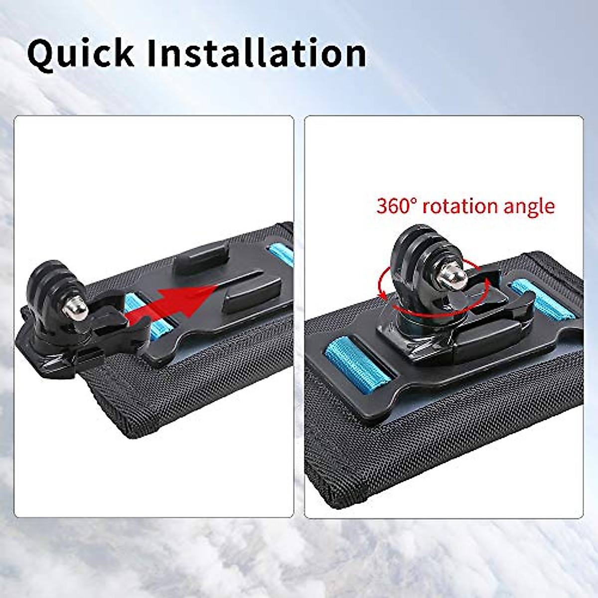 Backpack Shoulder Strap Mount Camera with Adjustable Shoulder Pad and 360 Degree Rotating Base Compatible with GoPro Hero 11 Black, Hero 10/9/8/7, AKASO, DJI, Insta360 and Most Action Cameras