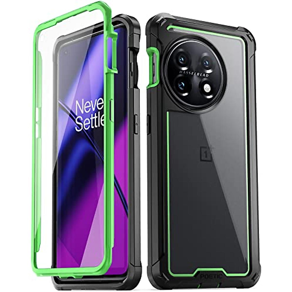 Poetic Guardian Case for OnePlus 11 5G 6.7" (2023) [20 FT Mil-Grade Drop Tested], Full-Body Hybrid Shockproof Bumper Cover with Built-in Screen Protector, Green/Clear