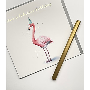 Old English Co. Fabulous Flamingo Birthday Card for Her - Fun Flamingo Party Hat Birthday Card for Mum, Dad, Daughter, Son - Gold Foil Birthday Card for Women and Men | Blank Inside with Envelope