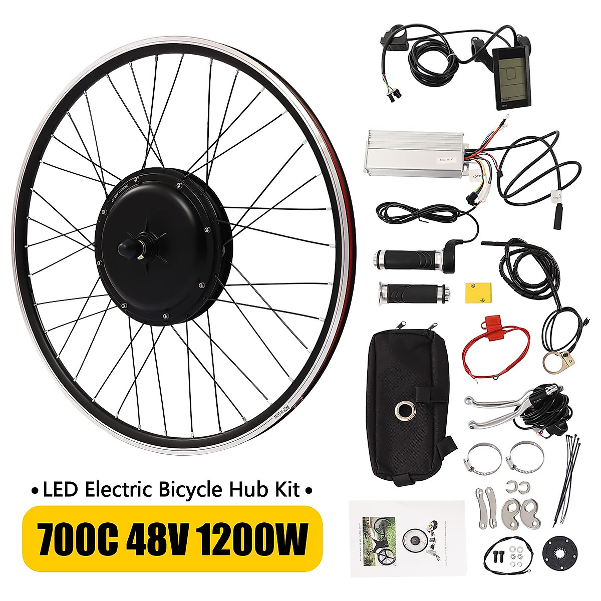 RIAHNEAH 700CC 48V E-Bicycle Conversion Kit, 1200W Front Wheel Electric Bicycle Pedal Assist Sensor Hub Conversion Kit, Motor Kit Universal Motor Wheel Kit with LCD Instrument