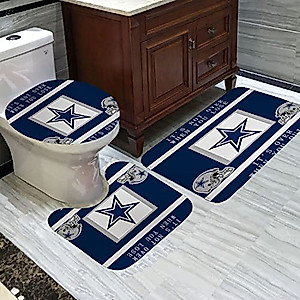 Namdeva 4PCS/Set Inspirational Quotes Shower Curtain, White Navy Blue Striped Texas Star Grey Helmet American Football Player Athlete Modern Cool Sports Bathroom Decor, Non-Slip Bath Rugs, Never Quit