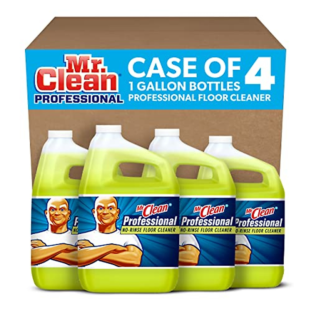 Mr. Clean Professional Floor Cleaner, Bulk No-Rinse Ready to Use Cleaner Refill for Hardwood, Tile or Laminate Floors, Commercial Use, 1 Gal. (Case of 4)