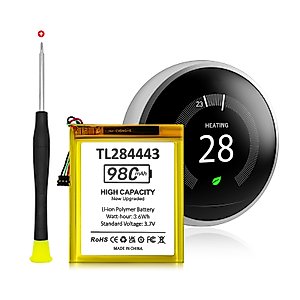 TQTHL for Nest Thermostat Battery,[980mAh] (𝟮𝟬𝟮4 𝗡𝗲𝘄 𝗨𝗽𝗴𝗿𝗮𝗱𝗲𝗱) TL284443 Battery Li-Polymer Battery for Nest Learning Thermostat 2nd 3rd Generation, T3007ES, T3008US, T4000ES, A0013