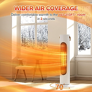 2-1 Electric Space Heaters For Indoor Use, 25" Tower Heater And Fan Combo, 70°Oscillating, 3S Instant Heating,1500W, 3 Heating & Fan Modes, Electric Portable Heater For BedroomOfficeHome, White