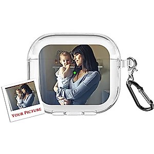 customgift Custom Clear Airpods 3 TPU Cover DIY Picture,Photo Gift Shock Absorption Soft for Airpod Pro Case 1 & 2 ,with Keychain Black,White,Fluorescent Green clear,black,white,fluorescent