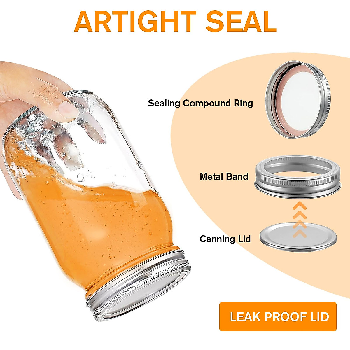 Showvigor 2 Pack Wide Mouth Mason Jars 16oz Glass Canning Jars with Detachable Airtight Lids for Preserving, Jam, Honey, Jelly, Wedding Favors, Sauces, Meal Prep, Overnight Oats, Salad, Yogurt