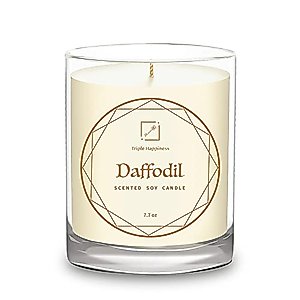 Triple Happiness Pure Soy Scented Candles, Home Fragrance Natural Soy Wax, Long Lasting & Stress Relief, Room Decor ,Candles for Home,, 7.7oz (Daffodil)