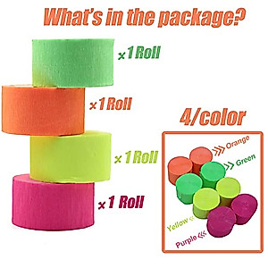 400Feet Glow in The Dark Party Supplies Streamers Glow Crepe Paper Streamer UV Blacklight Fluorescent Neon Paper Streamers for Glow Party Supplies and Decorations Wedding Birthday Party Decorations