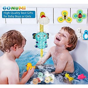 Gonumi Baby Bath Bathtub Toy with Shower Head Suction Cup Spinner Swimming Turtle, Toys Gifts for 6 to 12 Months, Toddlers 1-3, Kids Age 2-4,4-8, Water Gift Boys Girls New Born