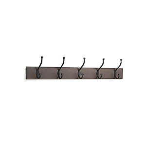 Amazon Basics Rectangular Wall-Mounted Farmhouse Metal, Coat Rack, 5 Hooks, Espresso
