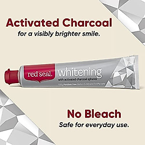 Red Seal Teeth Whitening Toothpaste with Baking Soda, Activated Charcoal Spheres, Coconut Oil for Visibly Brighter Smile – Fluoride Free, No SLS, Paraben Free