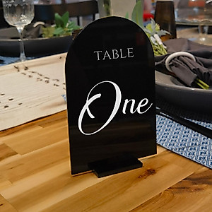 xinwant 15 Packs Arch Acrylic Table Signs with Stands, 6x4 Inch Blank Acrylic Signs and Holders for DIY Table Numbers, Black TableTop Signs for Wedding Reception & Event Party