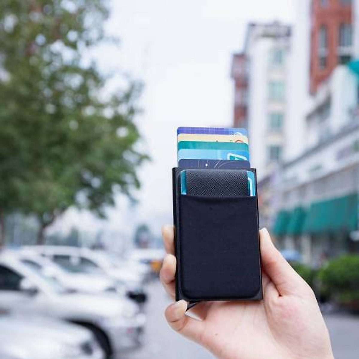 Slim Aluminum Metal Card Holder with Money Pocket Pop Up Wallet (Grey)