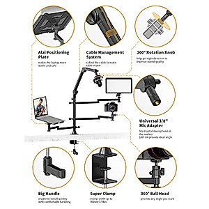 Home Stream Camera Desk Mount - LS21 Desktop Overhead Camera Mount Flexible Microphone Boom Arm + Laptop Stand Mount + 2 Extension Magic Arm for Webcam DSLR Ring Light Laptop Mic