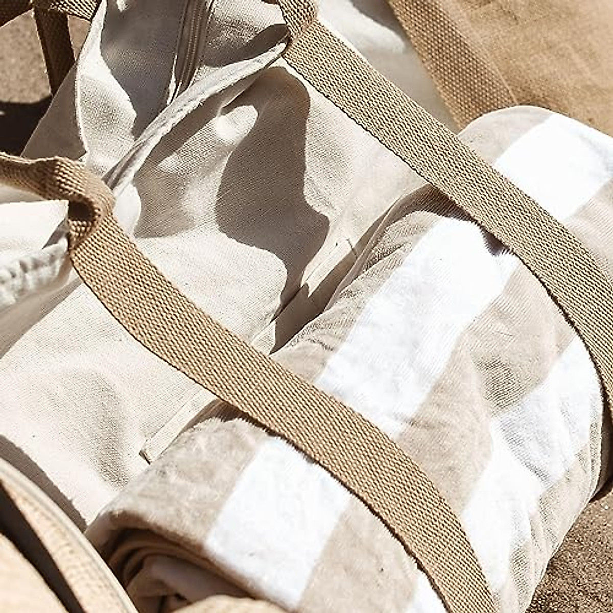 TRIBECA TRIBE Beach Bag - Large Woven Beach Tote Bag - Boho Chic Travel Tote Bag With Hat Holder (Wide Style- Desert)