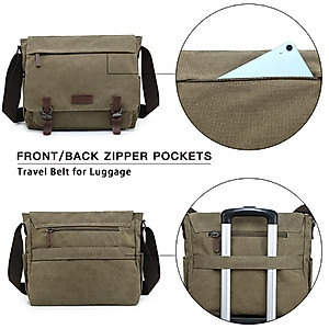 Dasein Large Vintage Canvas Messenger Shoulder Bag, Army Green, 15in Laptop Capacity